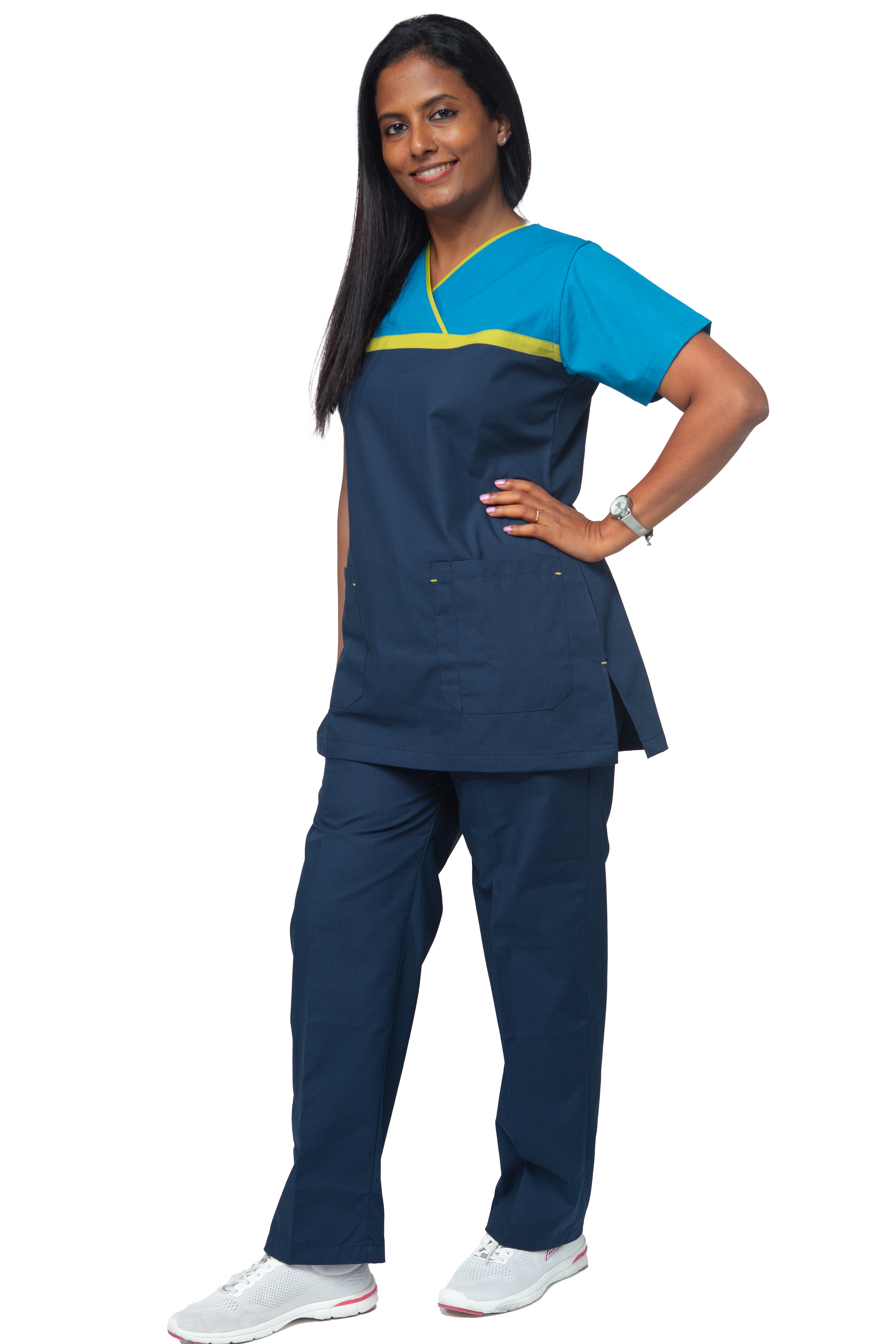 Female Scrub Suit Designer - DSDX03 - Olive Blue – Uniform Craft